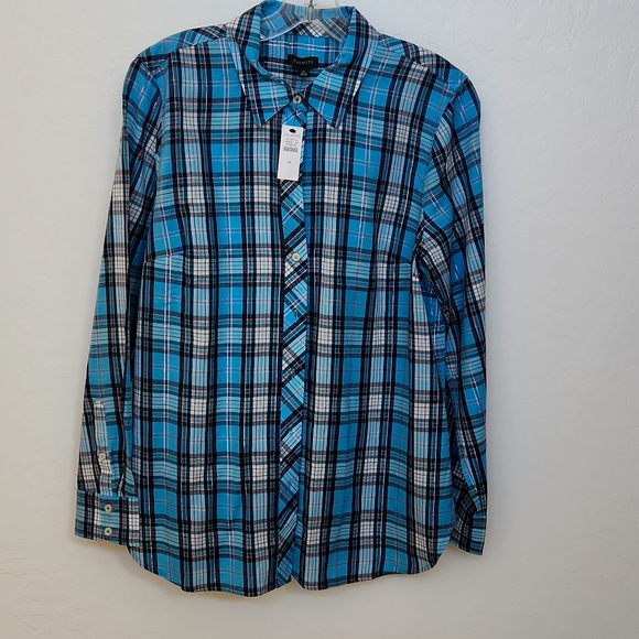Talbots | Tops | Talbots Turquoise Plaid Blouse | Poshmark